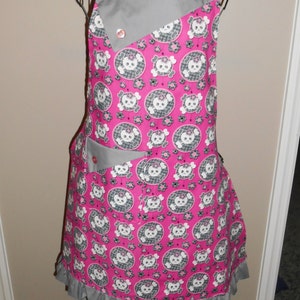 Pink and Grey Skull and Crossbones - Women's Apron - Ruffle - Pocket ...