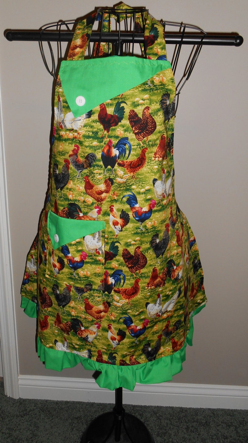 Roosters and Hens Women's Apron Ruffle Pocket Barn | Etsy