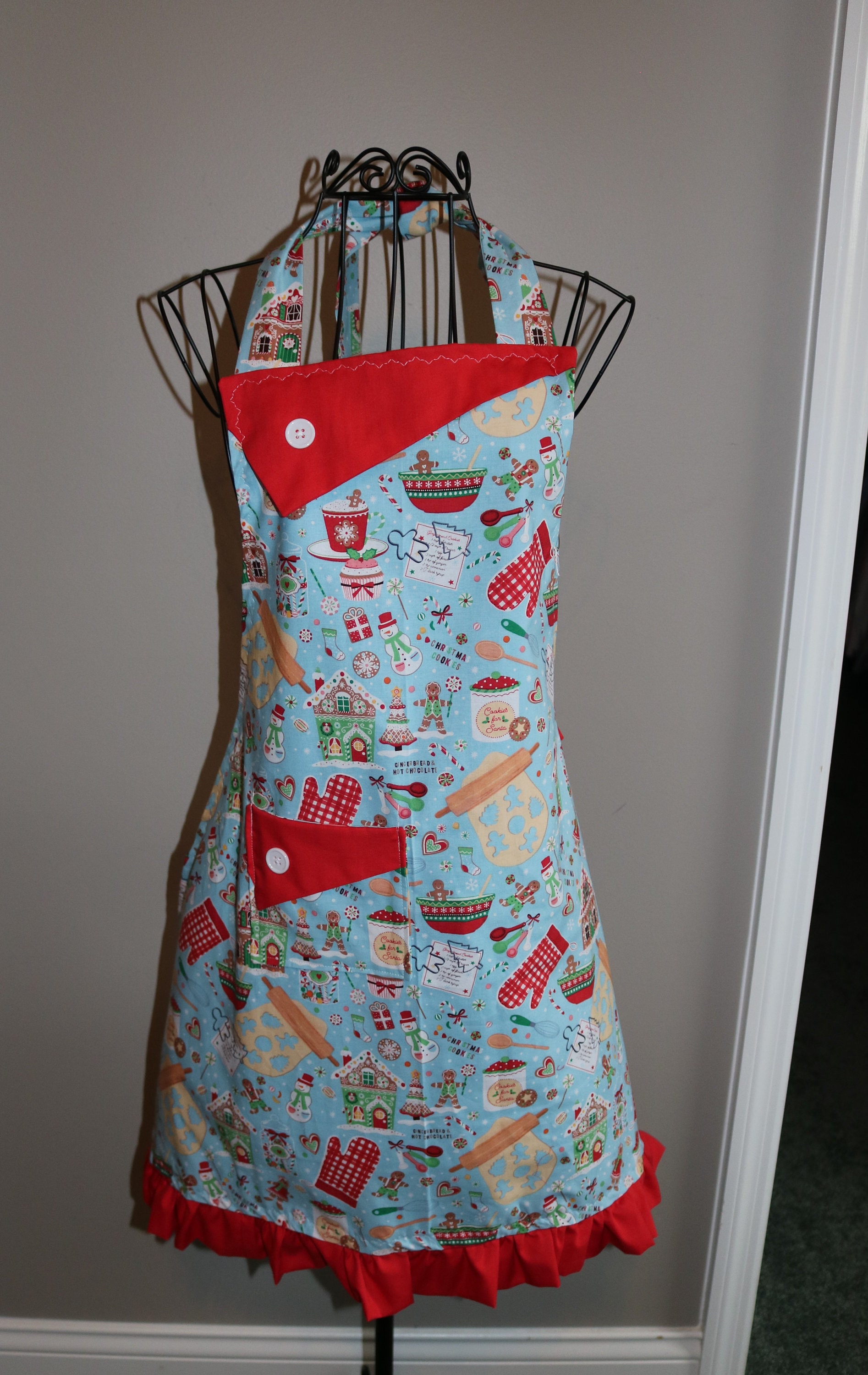 Christmas Baking - Women's Apron - Pocket - Ruffle - Cookies - Oven ...
