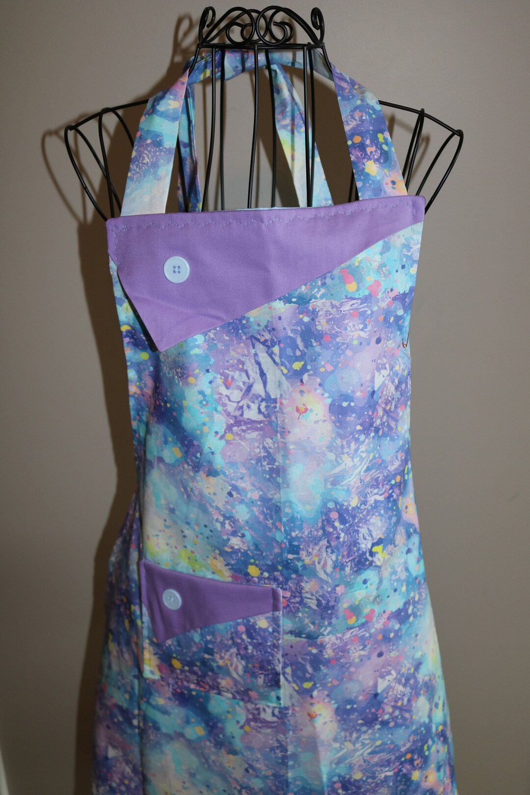 Paint Splatters on Blue - Women's Apron -pocket - Ruffle - Artist ...