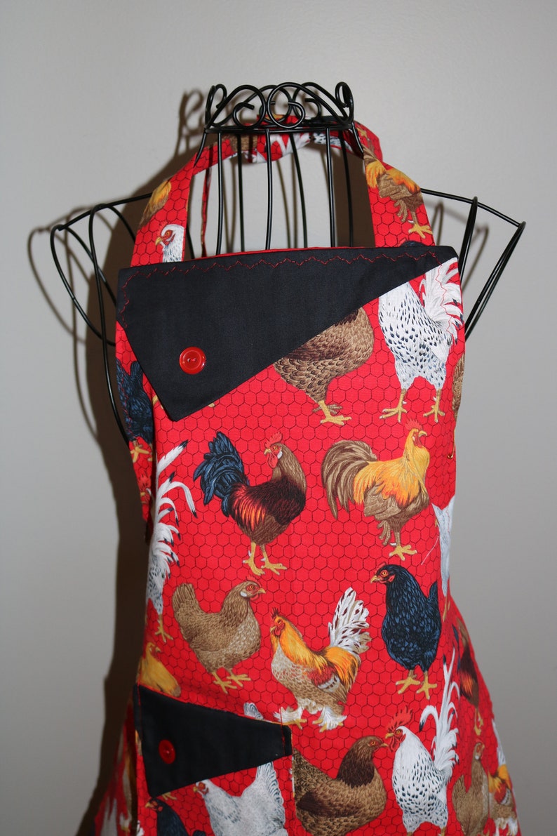 Chickens on a Red Background - Women's Apron - Pocket - Ruffle - Farm ...