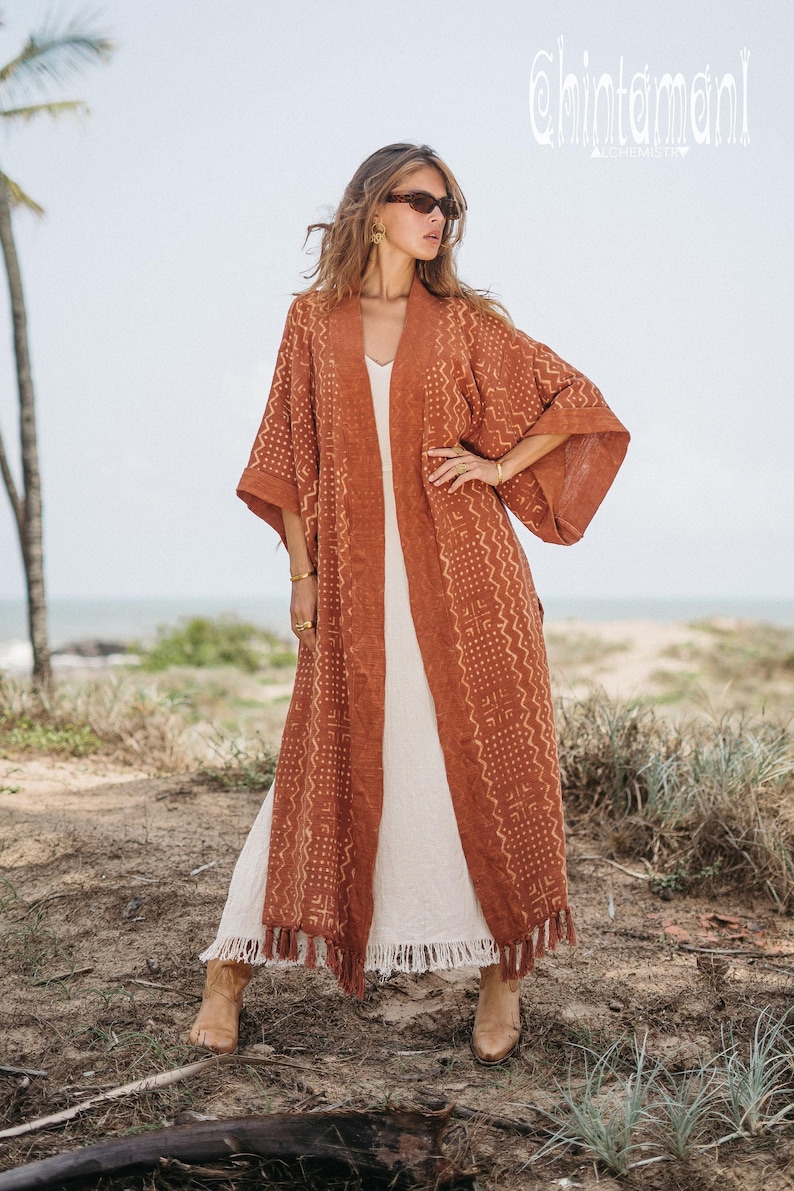 Long Boho Kimono Robe ∆ Raw Cotton Japanese Kimono Cardigan ∆ Goddess ...