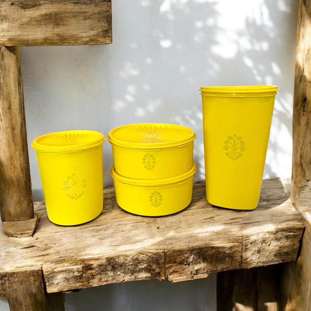 Vintage TUPPERWARE Servalier Storage Canisters - Set of 4 - Yellow - Etsy