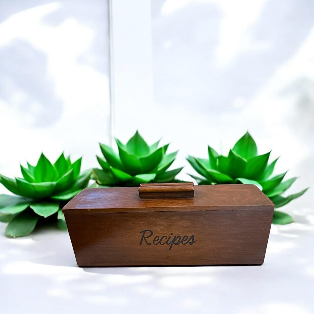 Vintage MCM Wood Recipe Box - Double Wide Recipe Box - Etsy