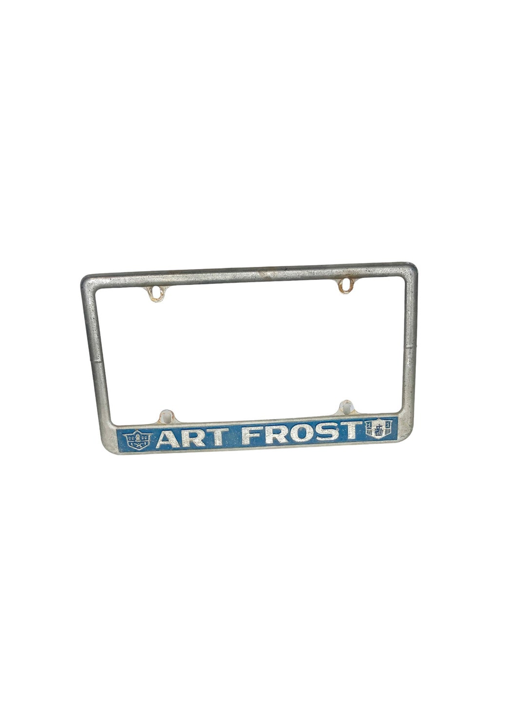 Vintage License Plate Frame - Art Frost - Plymouth Desoto Dealership - Etsy