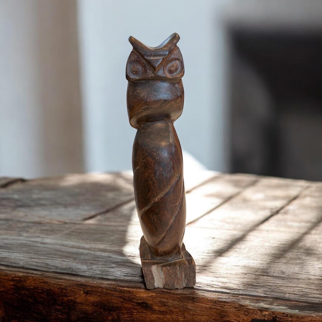 Vintage Mid Century Modern Hand Carved Wood Owl Figurine - Carved ...