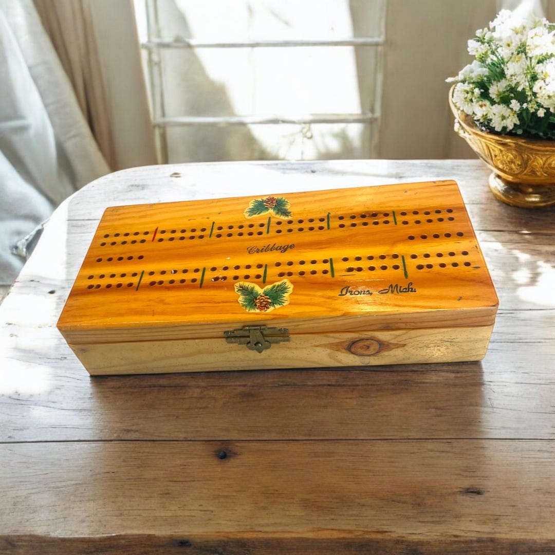 Vintage Cribbage Board - Wooden Cribbage Board Storage Box - Etsy