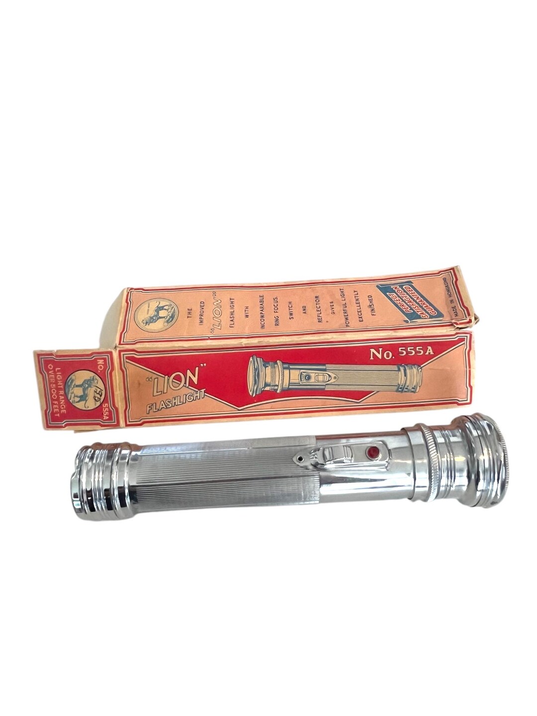 Vintage Metal Lion Brand Flashlight - Excellent Condition With Original ...