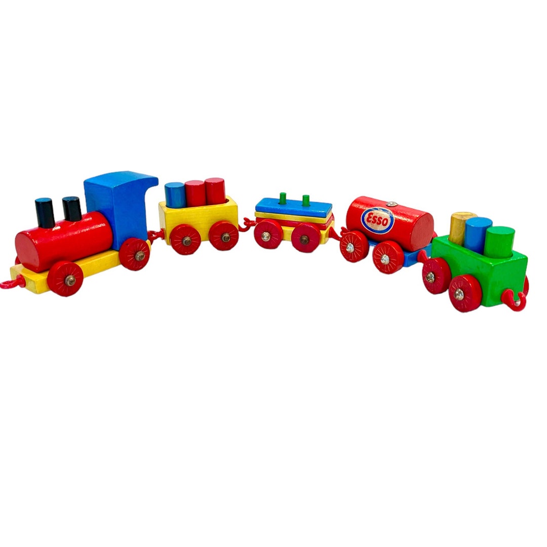 Vintage 5 Pc Hero's Western Germany Wooden Toy Train - Esso Toy Train ...