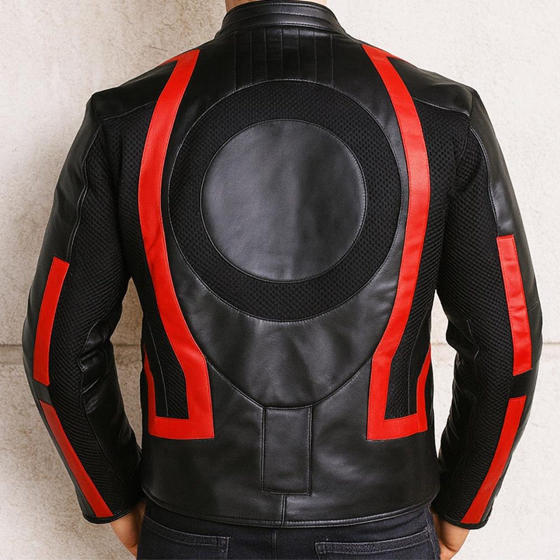 Tron Ares-inspired Men's Leather Jacket - Futuristic Red Stripes Sci-fi ...
