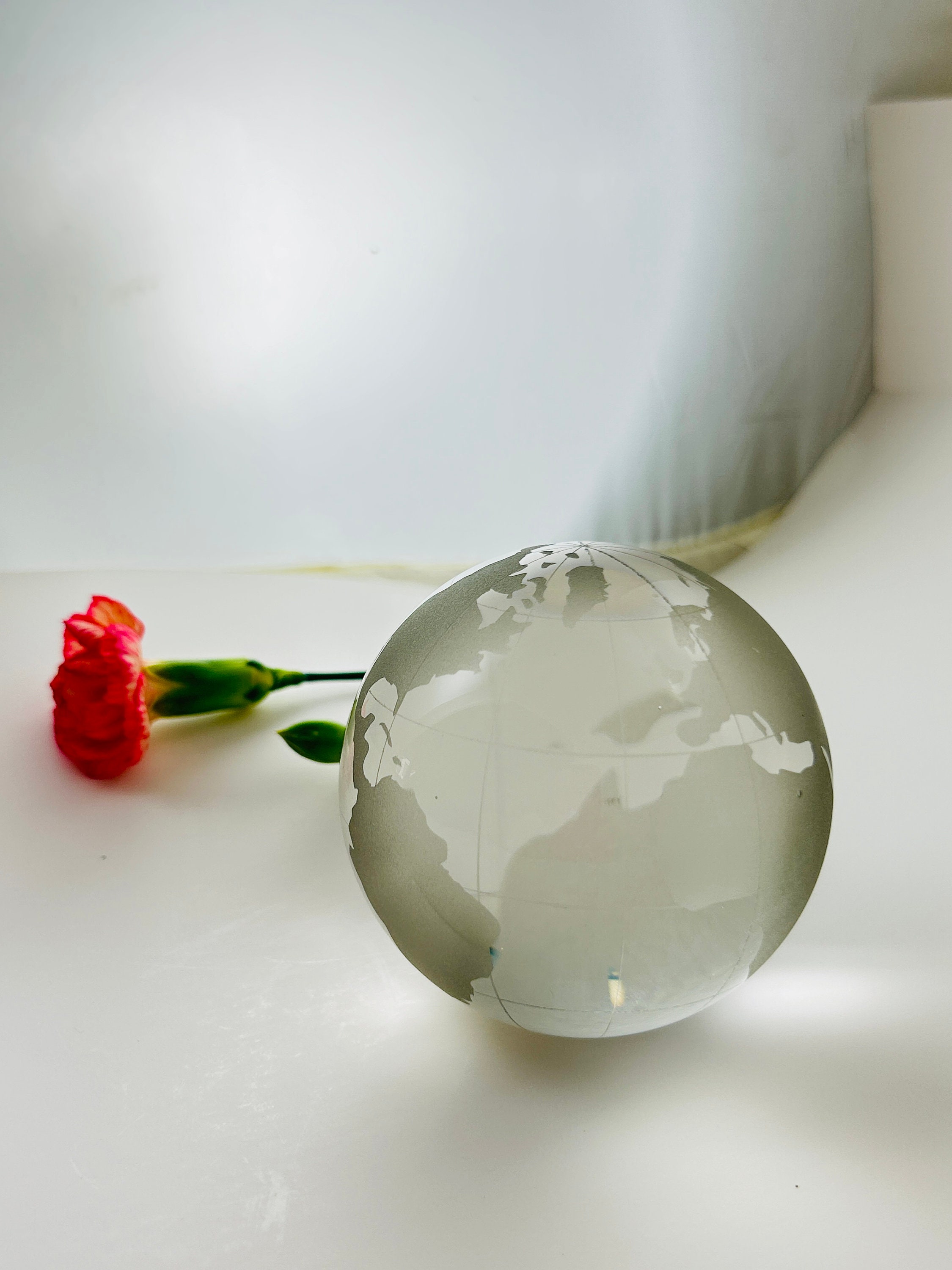 Etched Crystal Earth Planet Globe Sphere Paperweight Focal Meditative ...