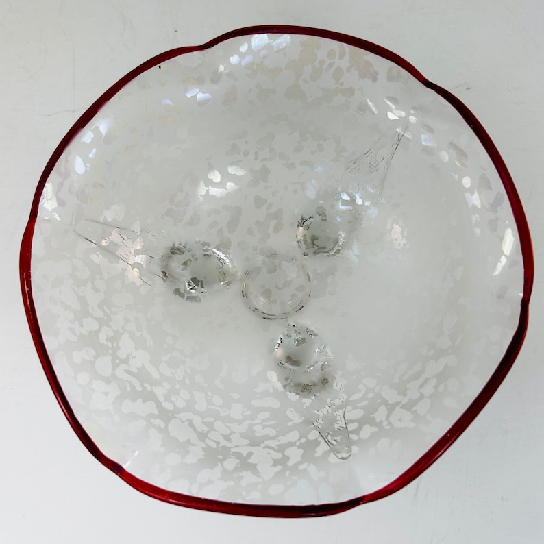 Antique Pattern Glass Bowl Rare Red Enamel Edge 6" Footed Opalescent ...