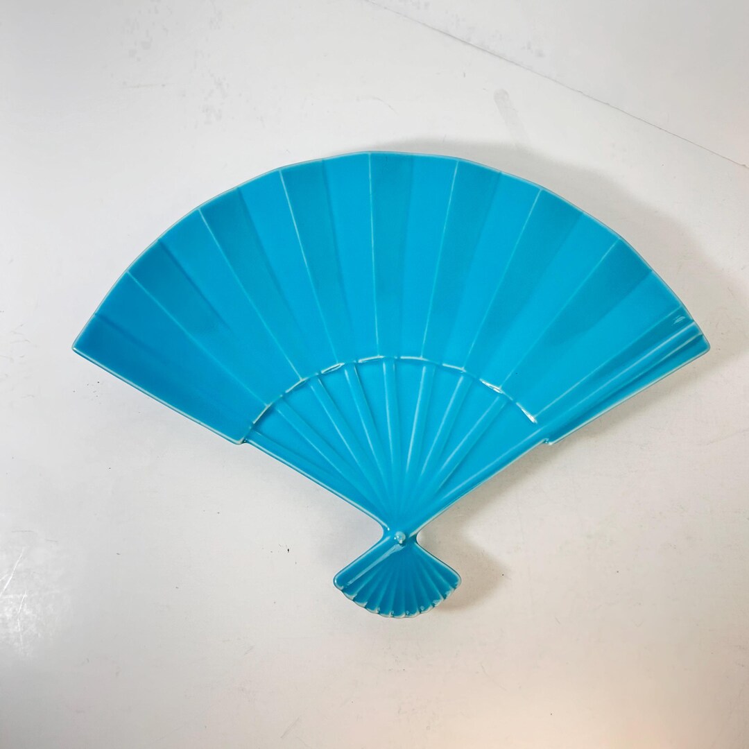 1970s Ceramic Fan Fitz & Floyd Plate Turquoise Console Dish Vintage ...