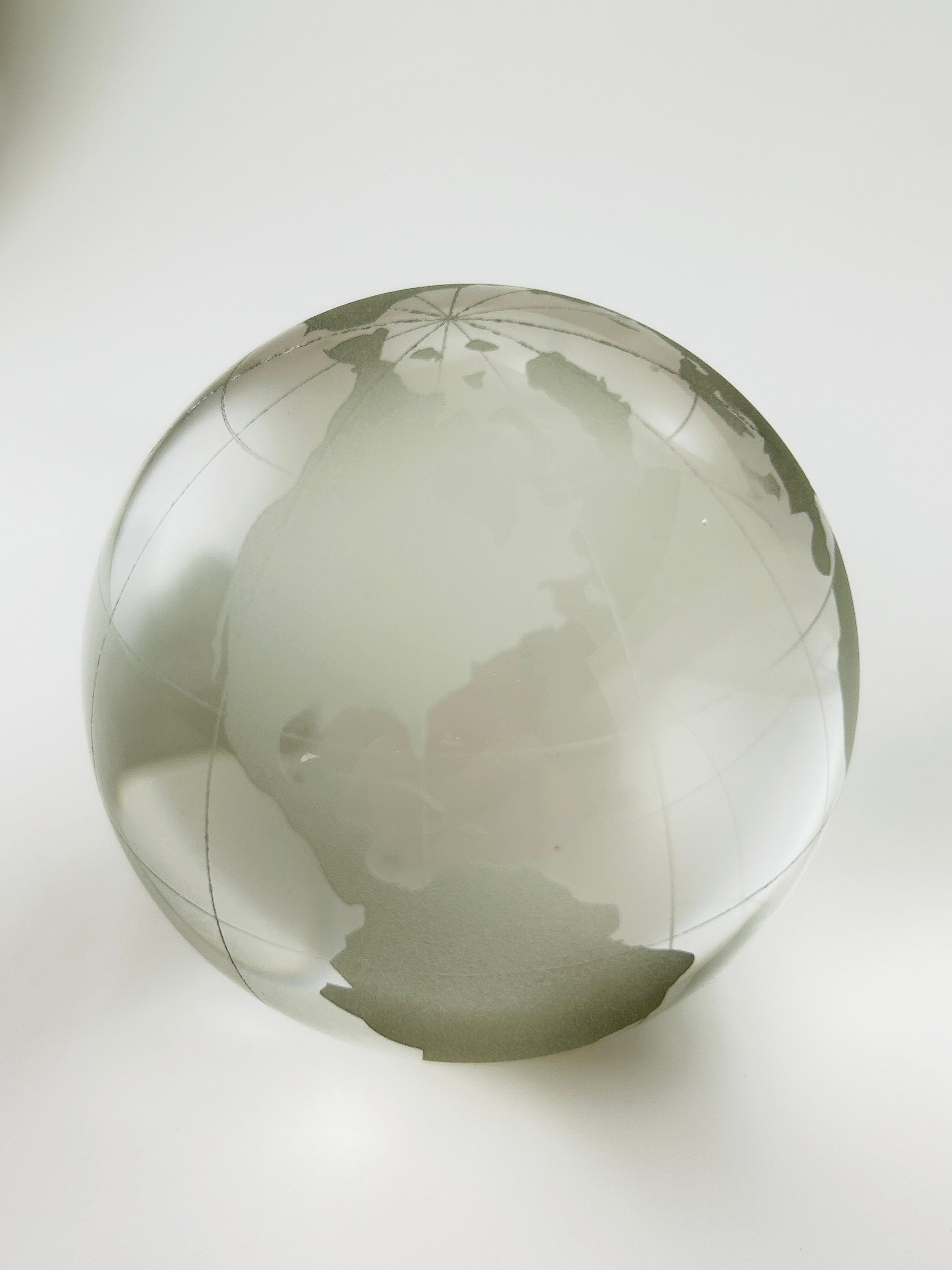 Etched Crystal Earth Planet Globe Sphere Paperweight Focal Meditative ...