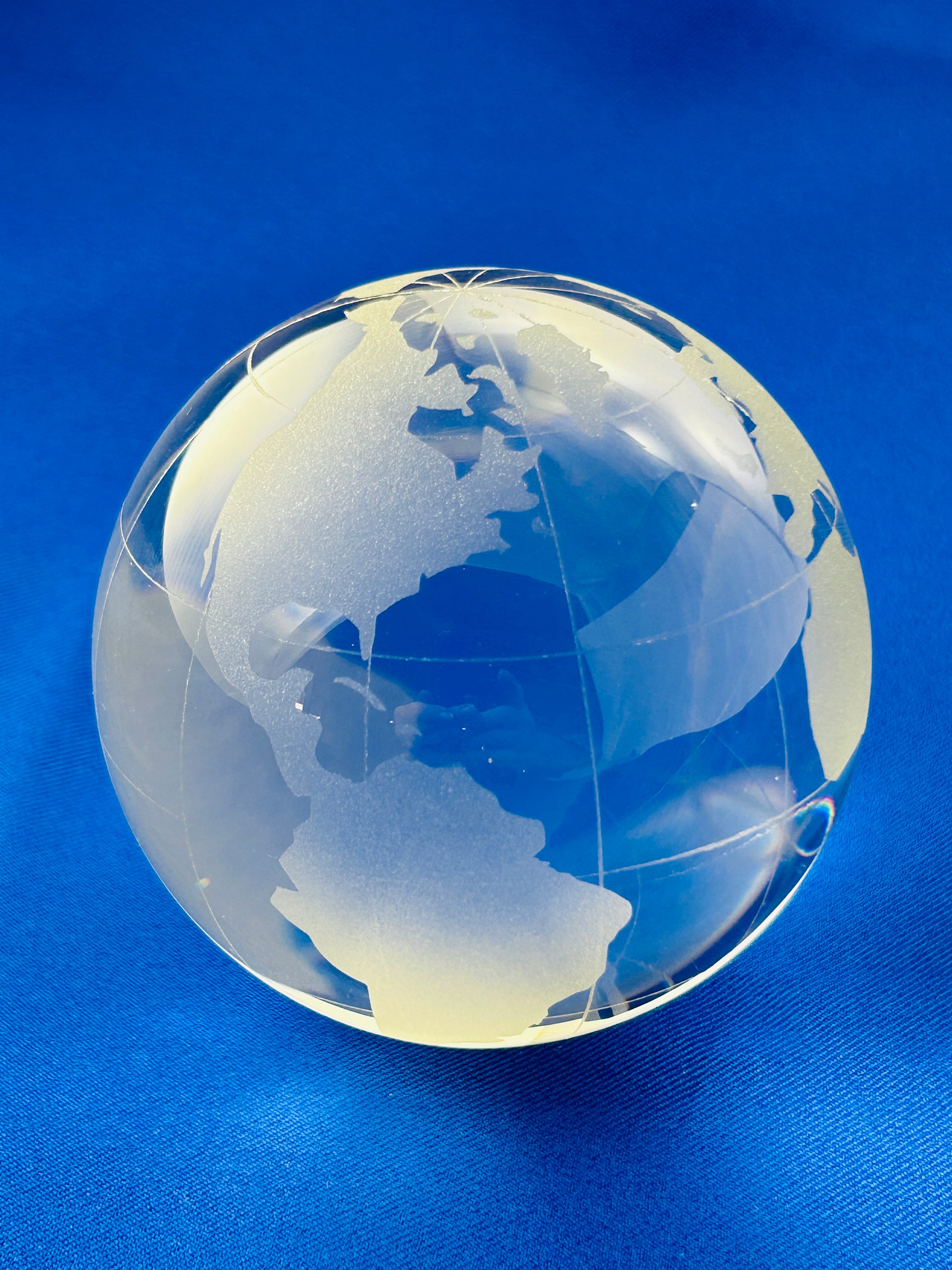 Etched Crystal Earth Planet Globe Sphere Paperweight Focal Meditative ...