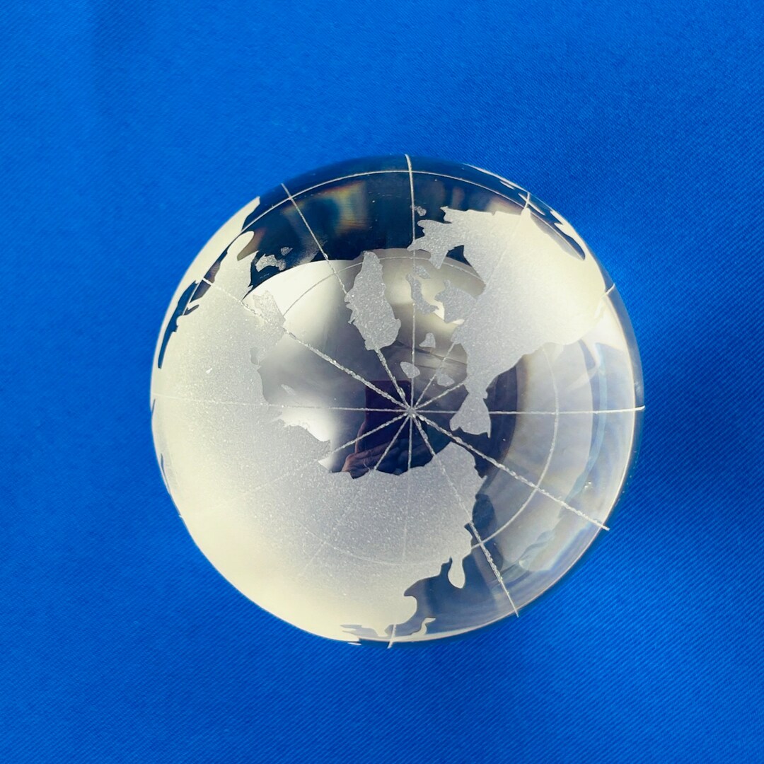 Etched Crystal Earth Planet Globe Sphere Paperweight Focal Meditative ...