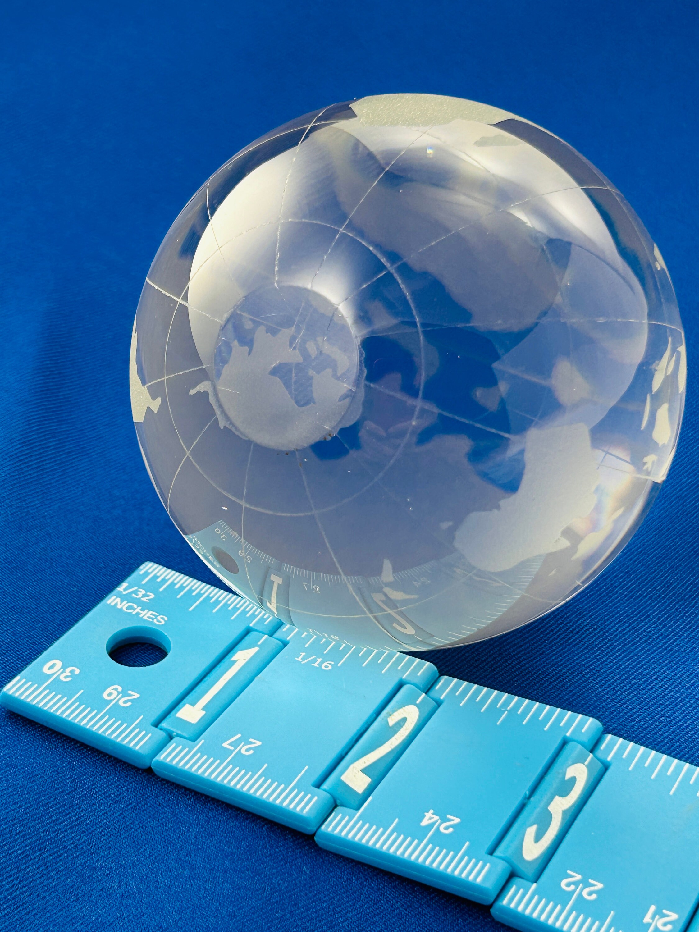 Etched Crystal Earth Planet Globe Sphere Paperweight Focal Meditative ...