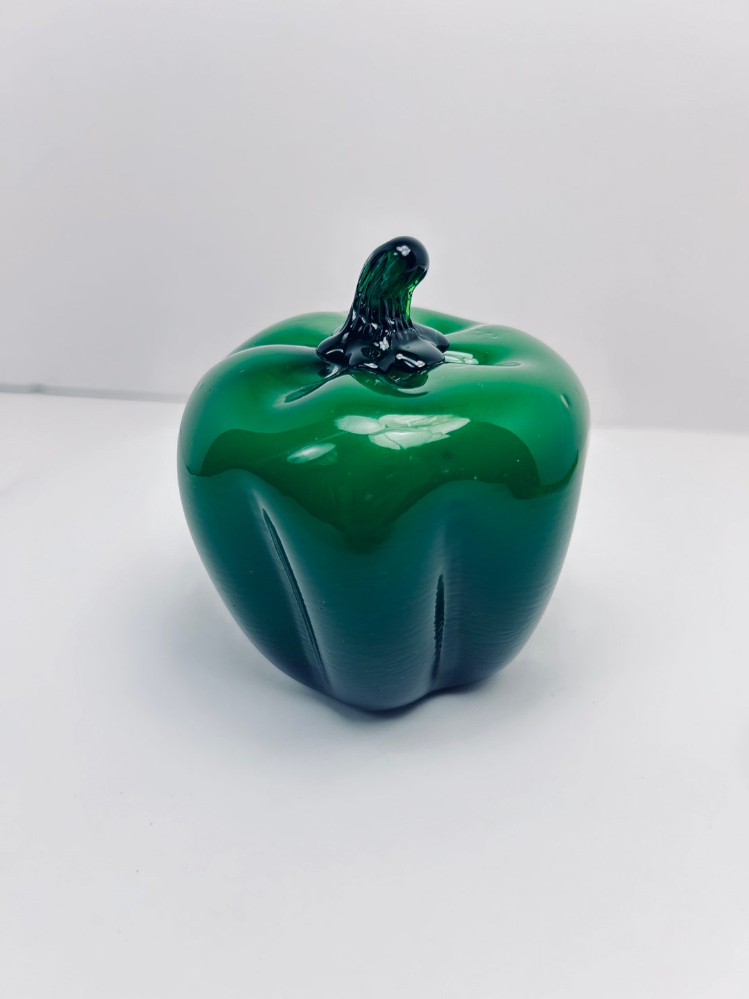 Hand Crafted Art Glass Green Bell Pepper Vegetable, Encased Glass With ...