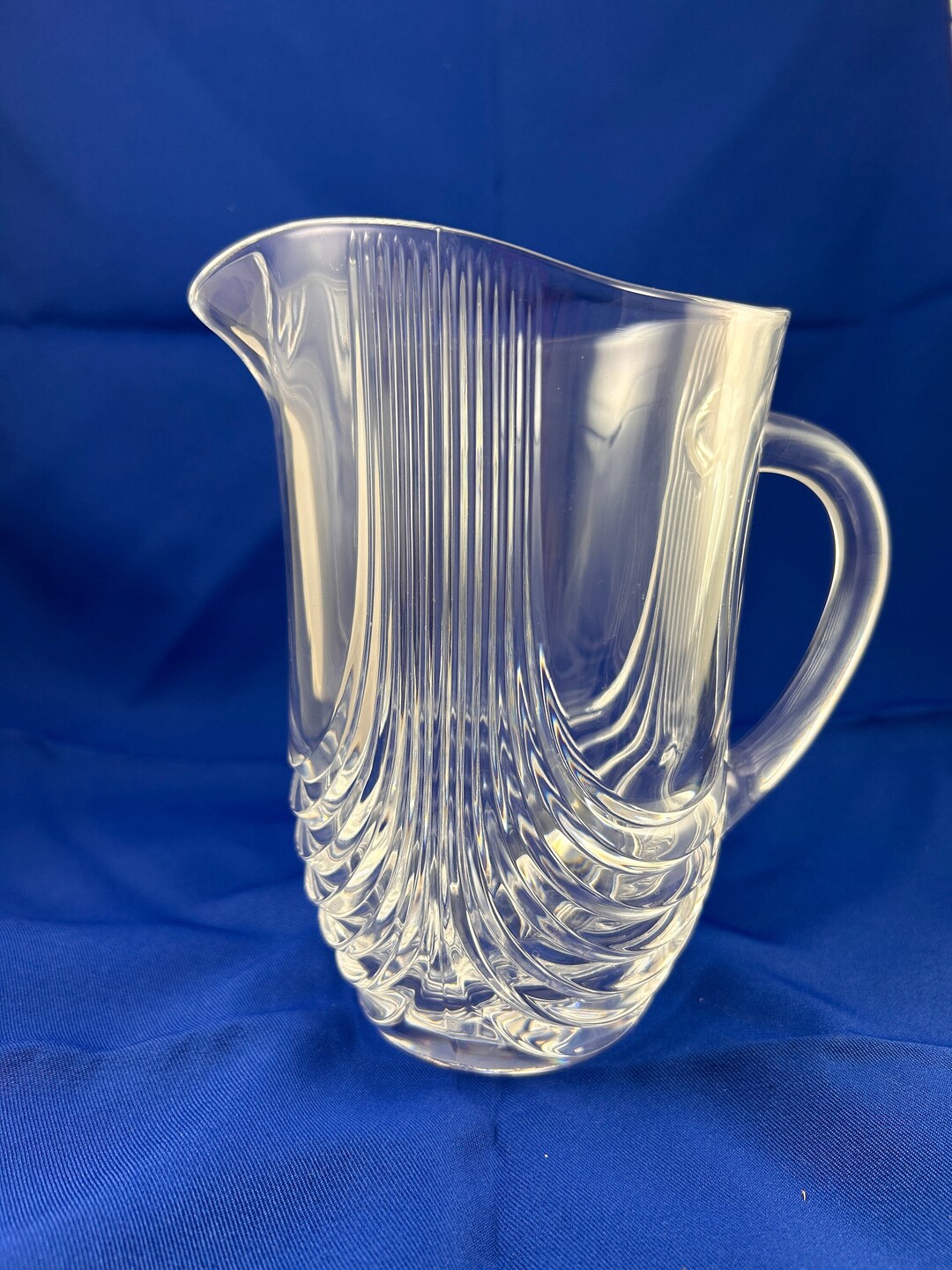 Vtg Art Deco Pattern Pressed Glass Pitcher, Juice Carafe, Jug ...