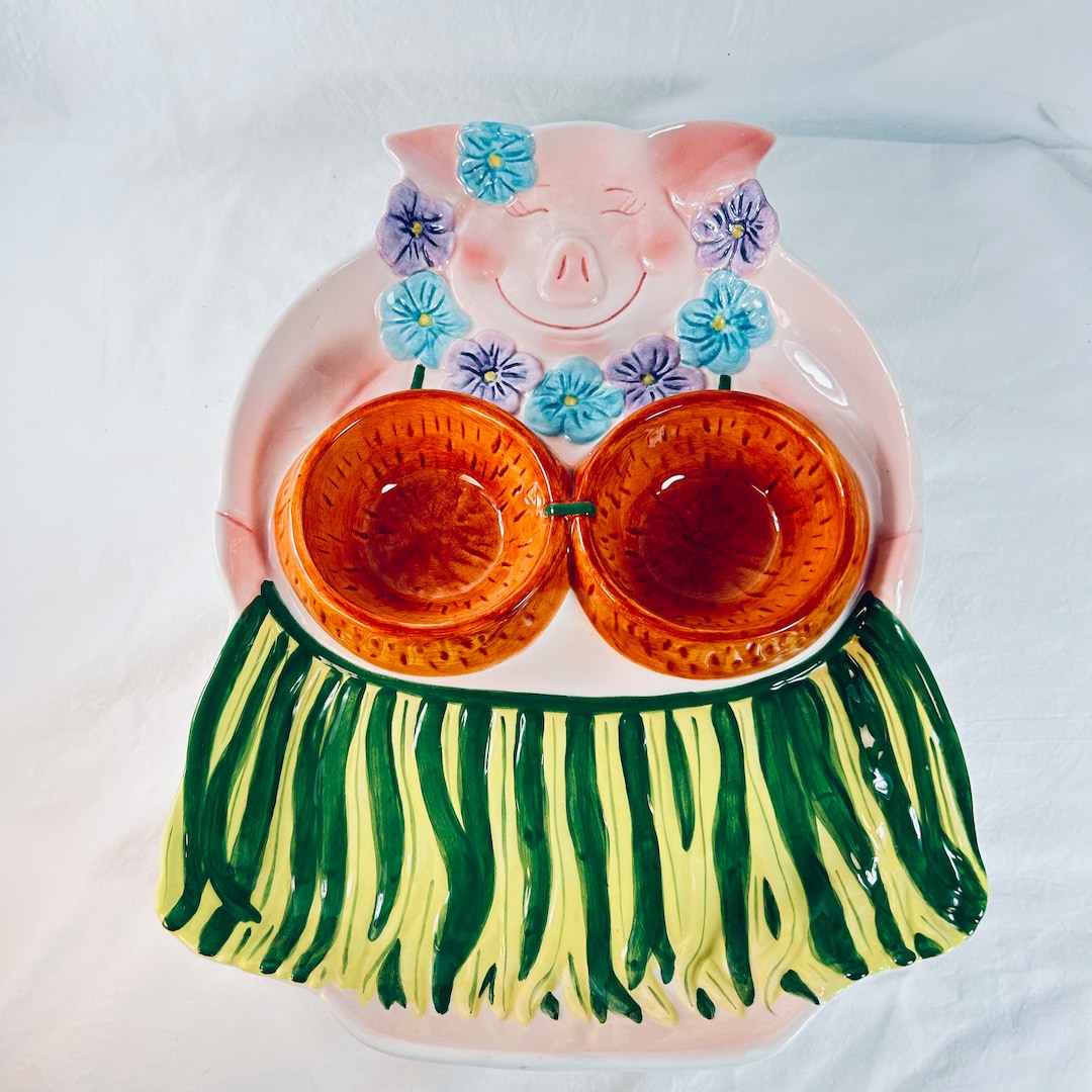 Tiki Hula Pig Chip & Dip Island Beach Theme Double Bowl Party Tray ...