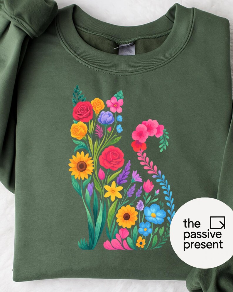 Floral Cat PNG | Boho Flower Cat Silhouette | Colorful Cat Lover ...