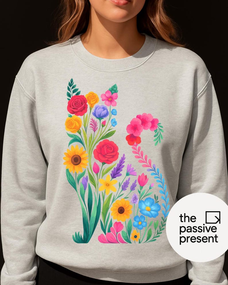 Floral Cat PNG | Boho Flower Cat Silhouette | Colorful Cat Lover ...