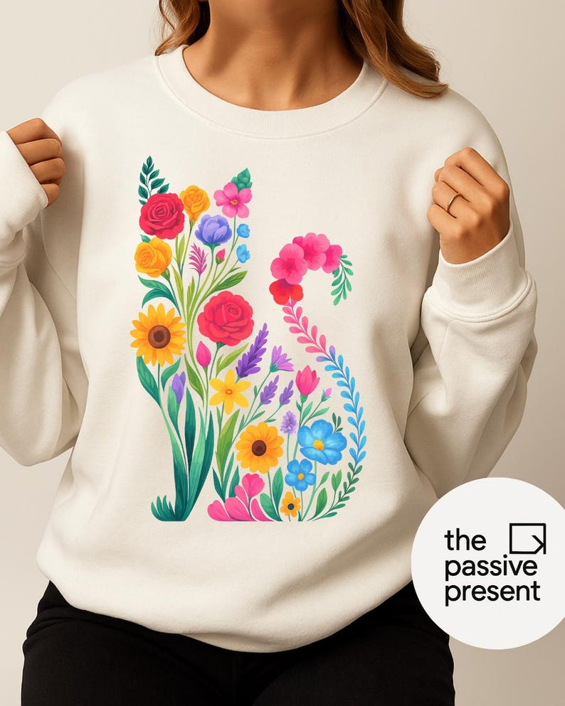 Floral Cat PNG | Boho Flower Cat Silhouette | Colorful Cat Lover ...
