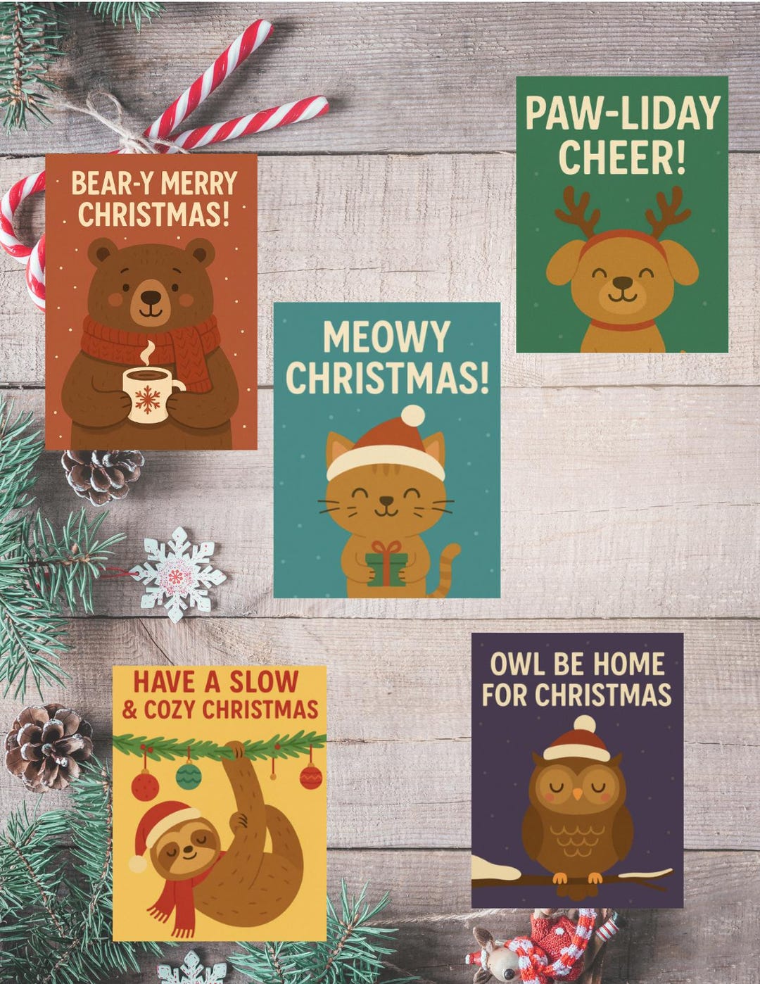 Cute Animal Christmas Cards | Printable Holiday Card Bundle | Funny Pun ...
