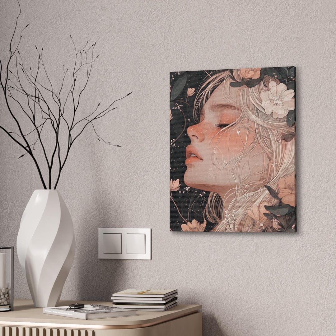 Canvas Stretched, Sad Girl Floral Wall Art, Poster, Print, Home Decor ...
