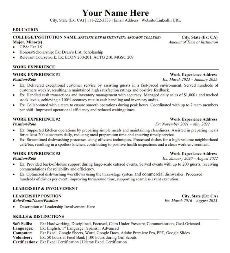 Basic Resume CV Template | Google Docs and Word Access, Easy to Use ...