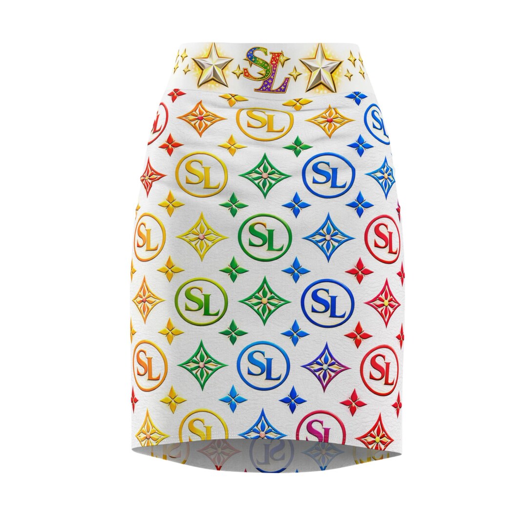 Luxury Rainbow Monogram Pencil Skirt Designer All Over Print High Waist ...