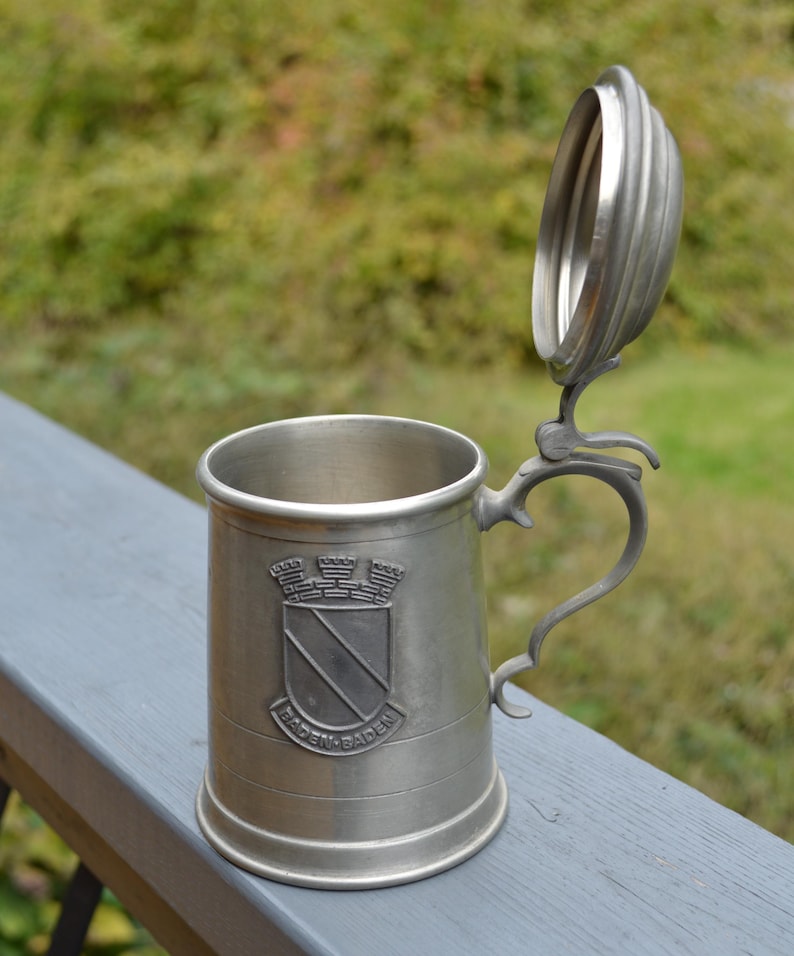 Vintage Pewter Lidded Beer Stein - Rein Zinn 95 Percent - Baden Baden ...