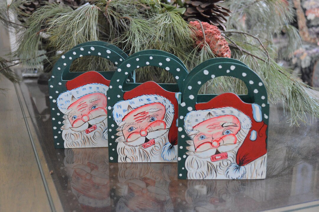Trio of Nesting Wood Baskets With Santa’s Face – Vintage Samaco Trading ...