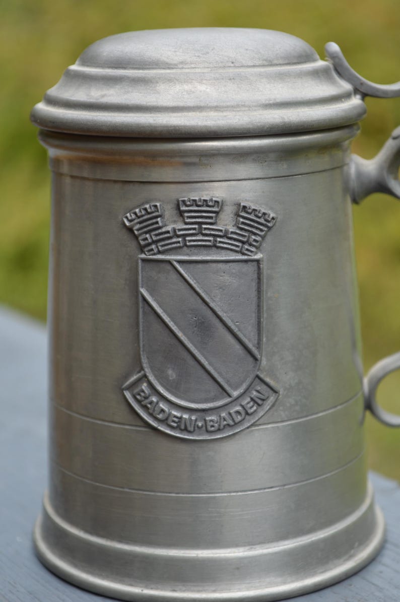 Vintage Pewter Lidded Beer Stein - Rein Zinn 95 Percent - Baden Baden ...