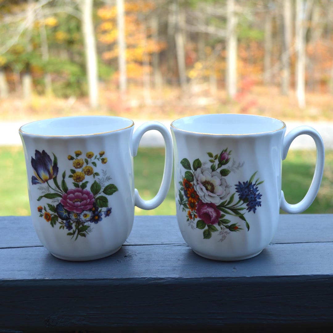Pair of Vintage Duchess China Coffee Cups or Tea Mugs Lovely Floral ...