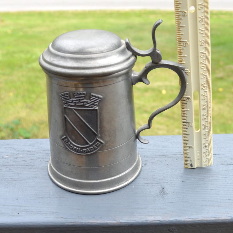 Vintage Pewter Lidded Beer Stein - Rein Zinn 95 Percent - Baden Baden ...