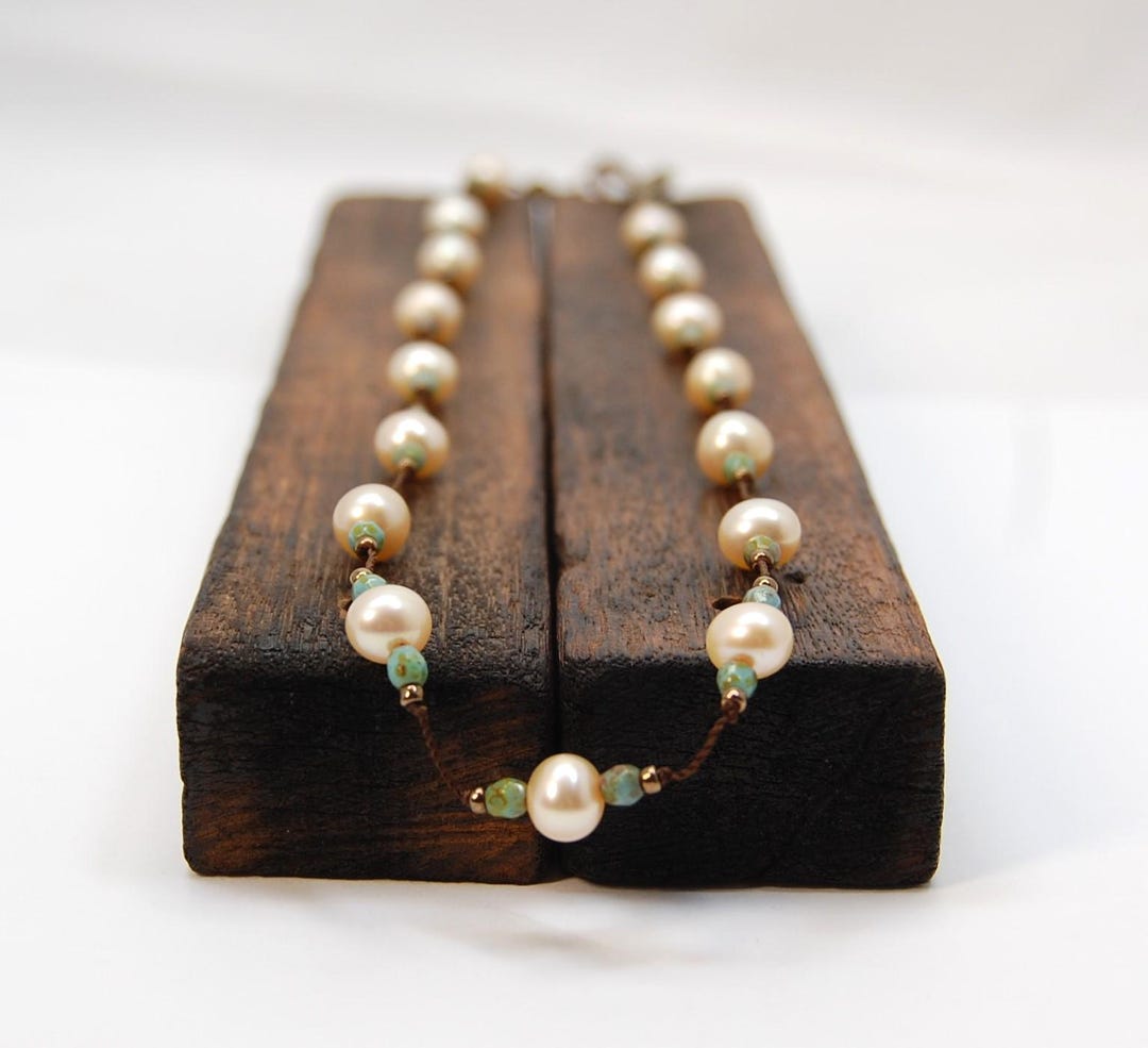 Hand-knotted Freshwater Pearl Necklace: Beaded Czech Glass Jewelry - Etsy