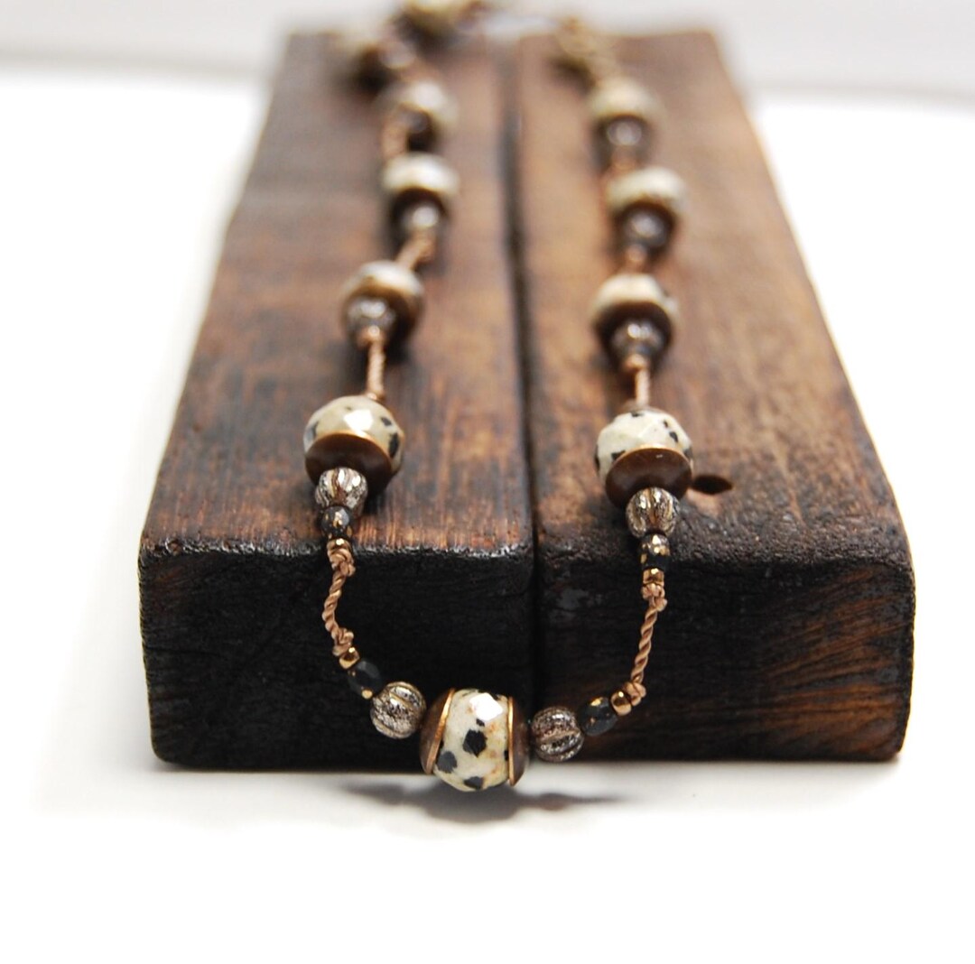 Hand Knotted Dalmatian Jasper Beaded Necklace: Gemstone Jewelry - Etsy