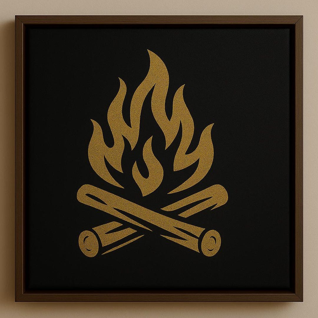 Campfire Wall Art, Gold Fire Silhouette, Rustic Flame Decor, Campfire ...