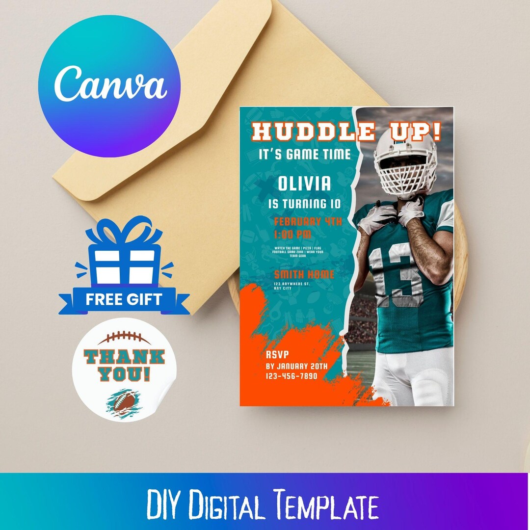Miami Dolphins Party Invitation | Customizable Birthday Invite Canva ...