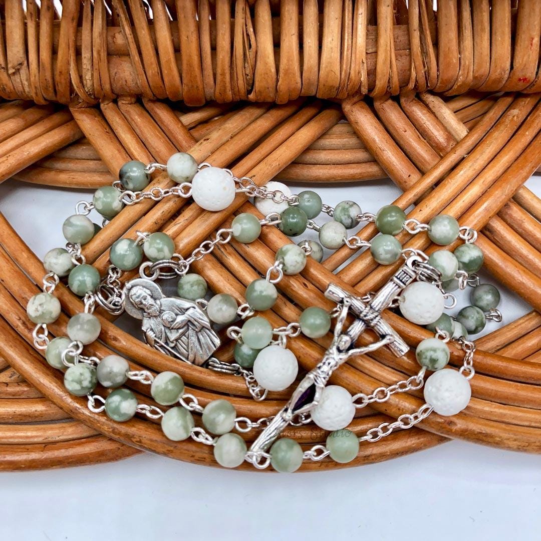 St. Jude Rosary, Peace Jade and Lava Stone - Etsy