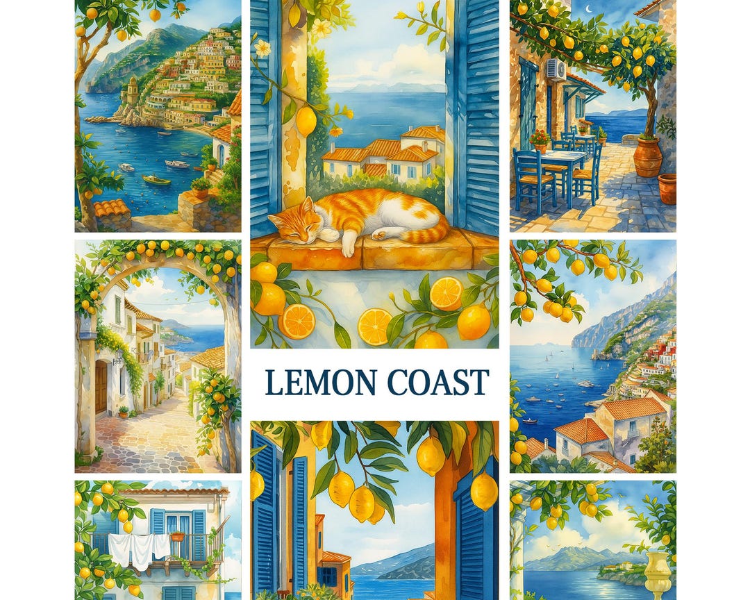 15 Printable Italian Mediterranean Postcards – Lemon Coast Art – 5x7 ...