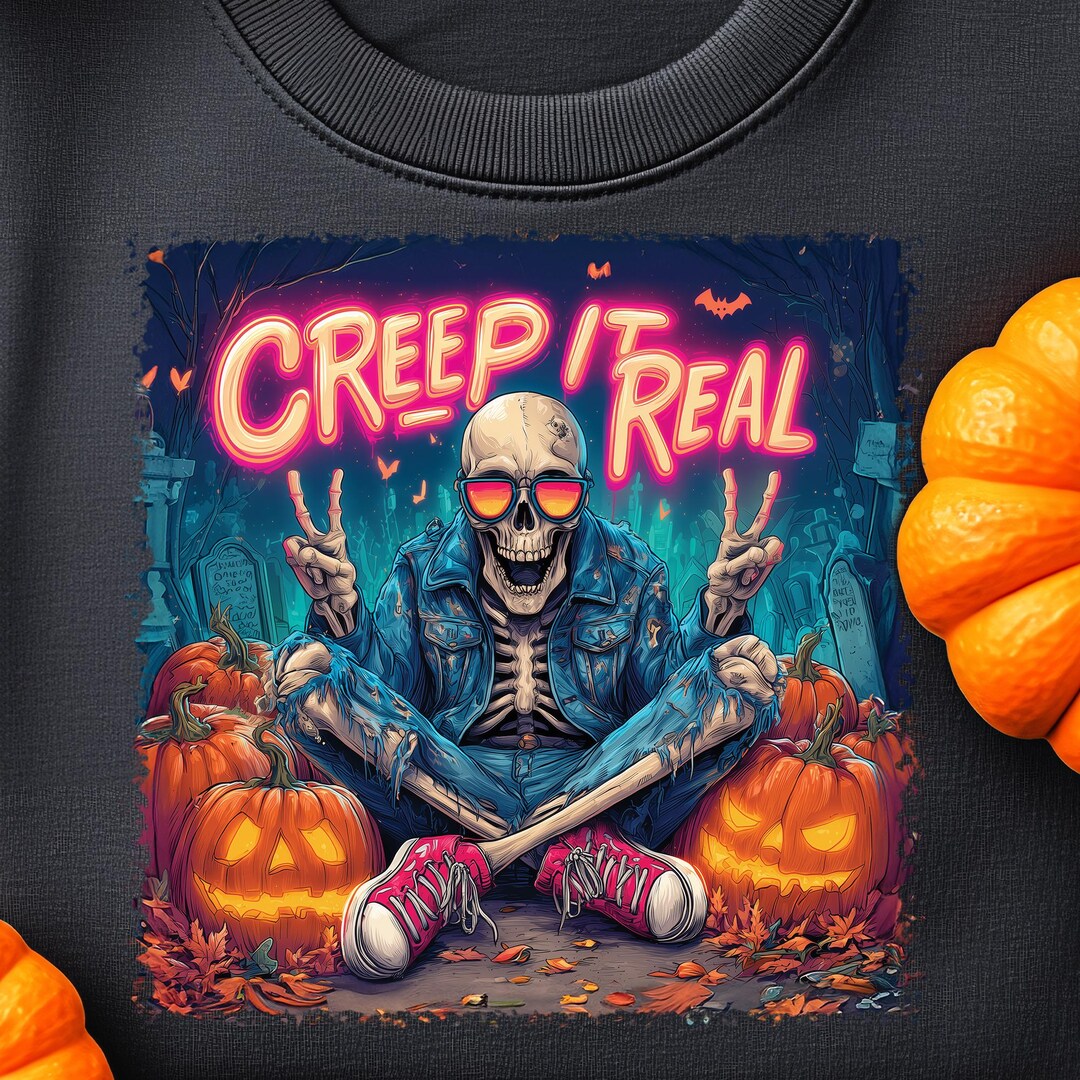 Creep It Real 14x14 in PNG | Halloween Skeleton in Sunglasses Clipart ...