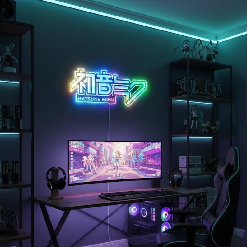 Hatsune Miku Light up LED Sign , LED Game Room Decor With Multi Colors ...