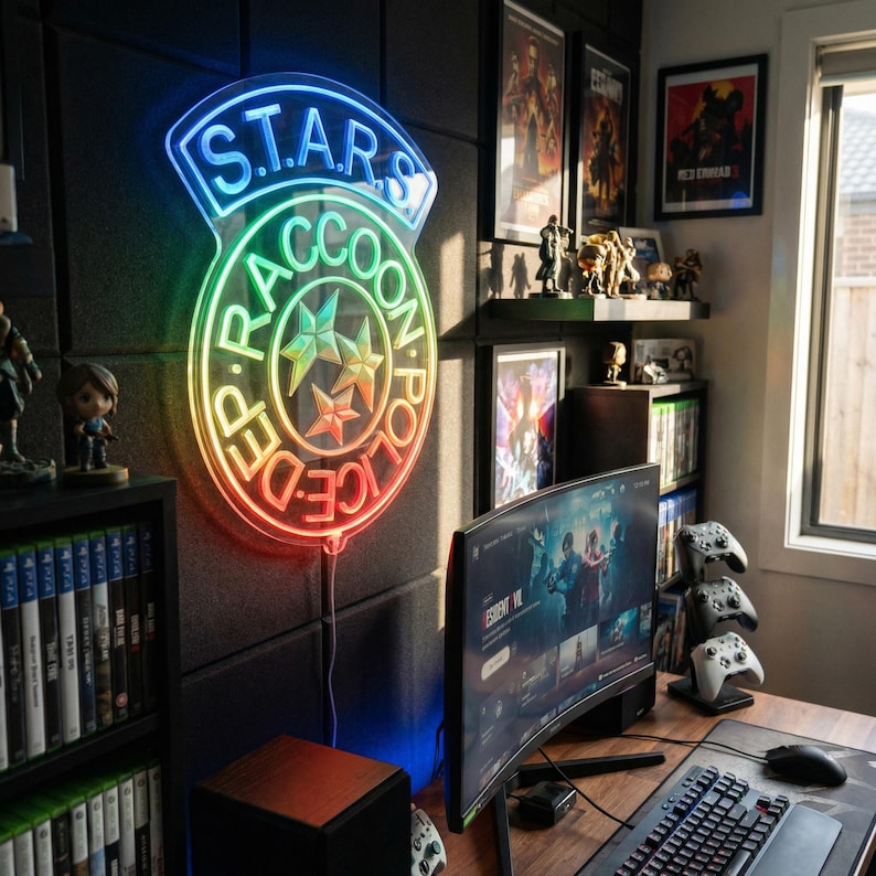 Resident Evil Raccoon Police Dep Light up LED Sign, Video Game Room LED ...