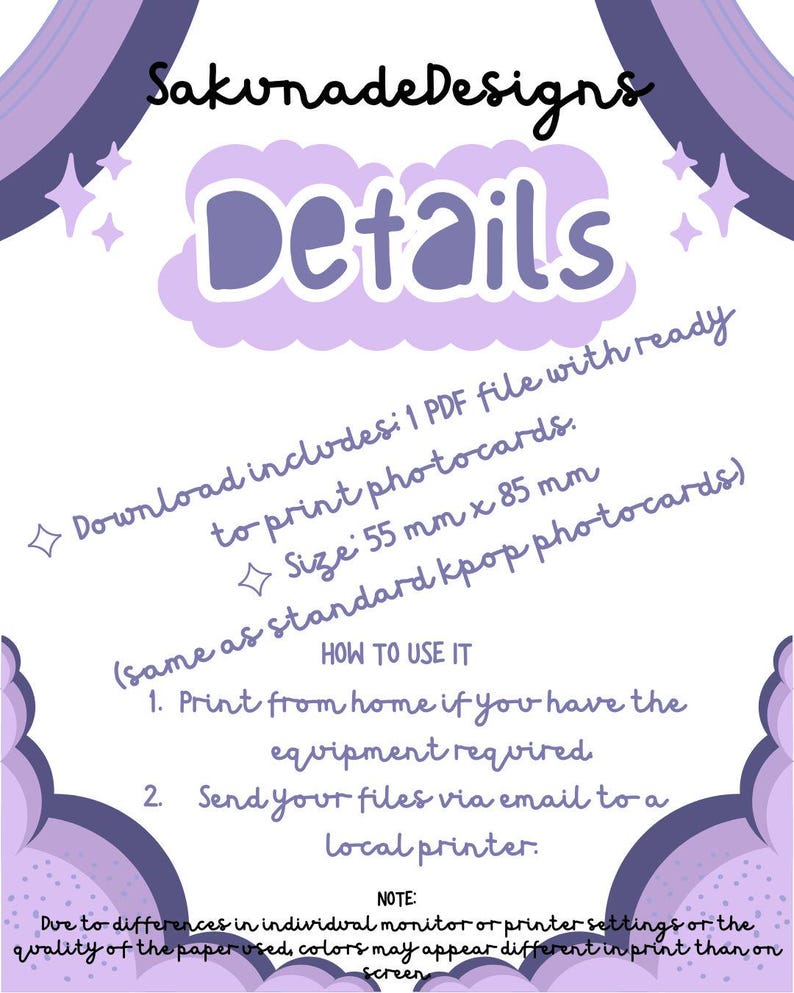 Printable Missing Photocard Insert – Purple/lavender Moon & Stars ...