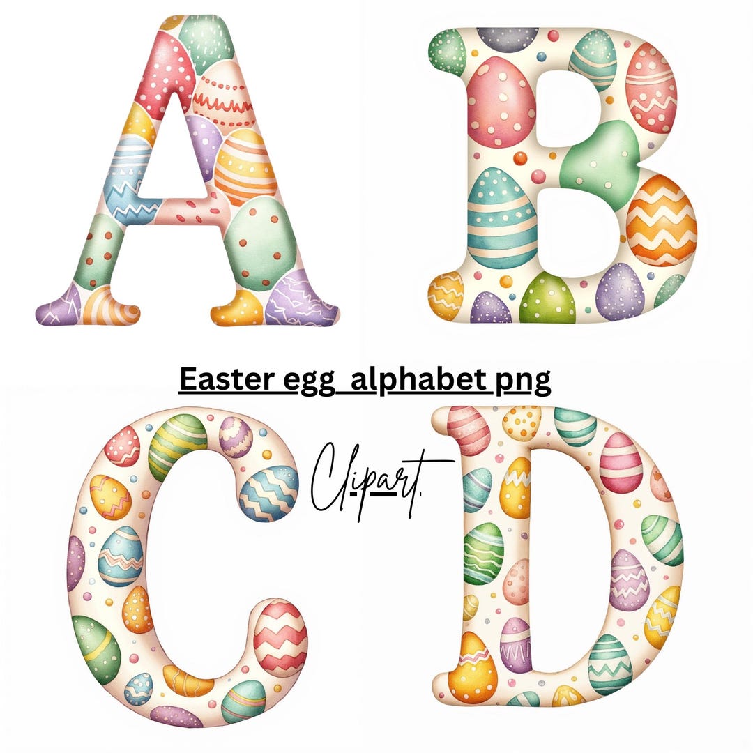 Easter Egg Alphabet PNG A-Z Bundle, Pastel Easter Alphabet Letters ...