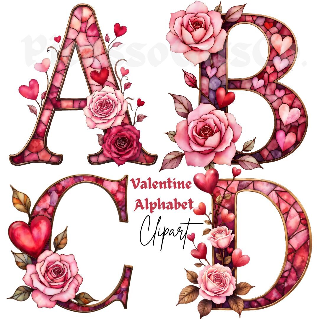 Valentine Alphabet PNG, Romantic Letters A–Z, Valentine Letter Set for ...