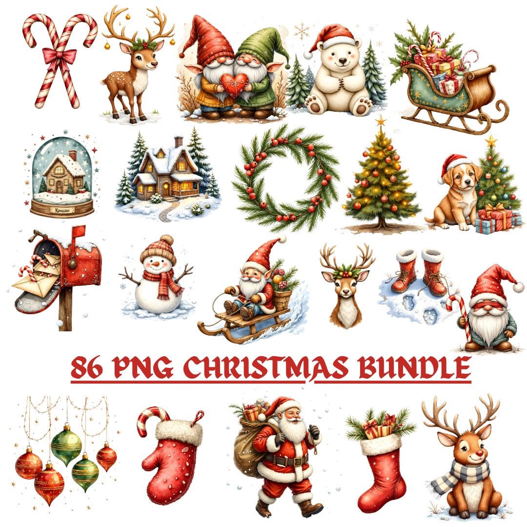 Christmas Clipart Bundle | Watercolor Holiday Pngs | (digital Download ...