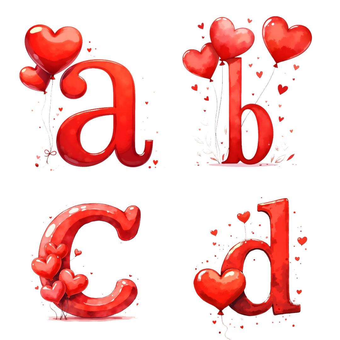 Lowercase Valentine Alphabet Clipart – A–z Heart Balloons PNG ...